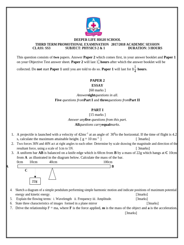 Ss 2 Physics 3rd Term Exam | PDF | Waves | Momentum
