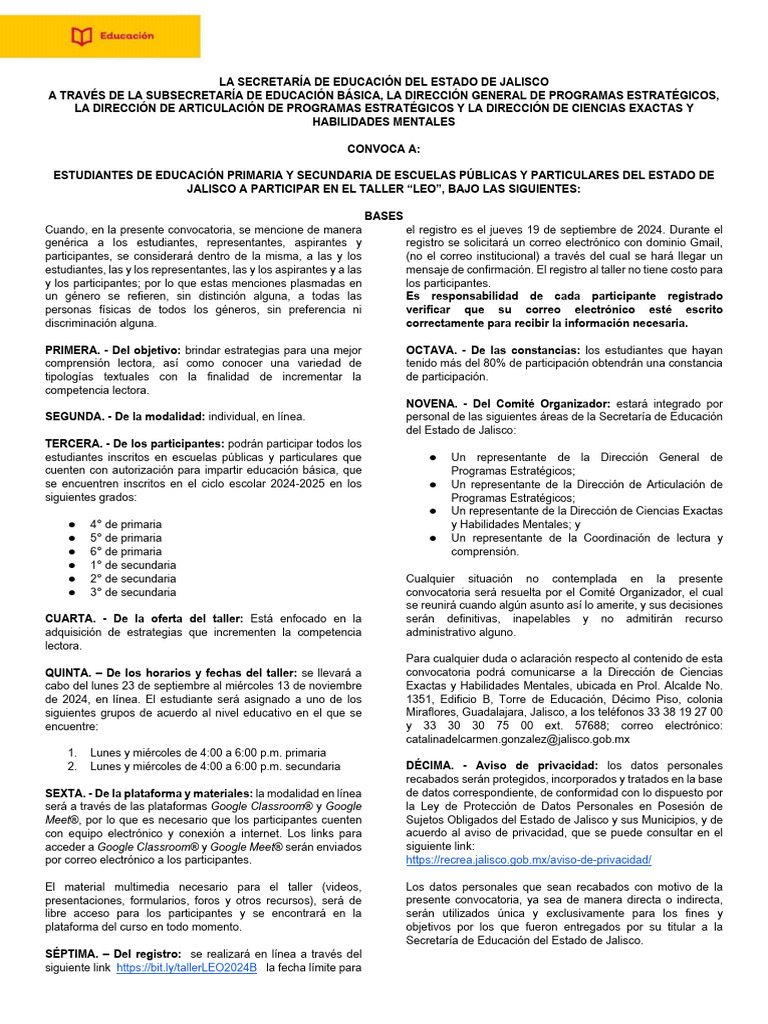 Convocatoria Taller LEO | PDF