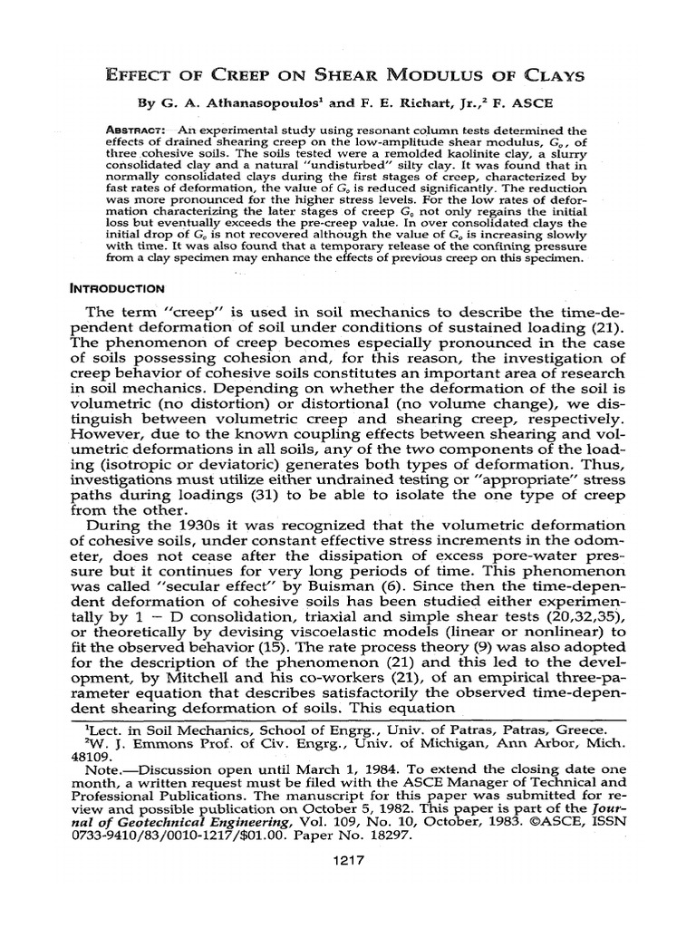 Effect of Creep On Shear Modulus of Clays | PDF