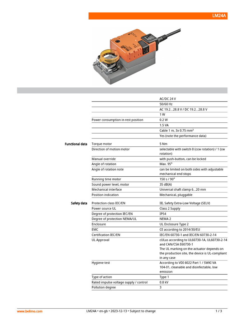 Belimo LM24A Datasheet En-Gb | PDF