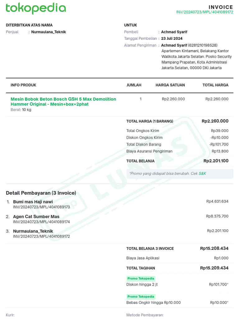 Invoice for Bosch Concrete Breaker Purchase | PDF