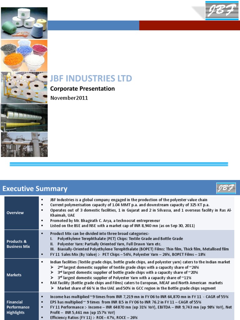 JBF Industries LTD: Corporate Presentation | PDF | Polyester | Earnings