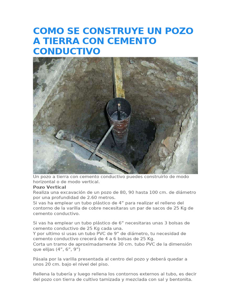 Construccion de Un Pozo A Tierra Con Cemento Conductivo | PDF
