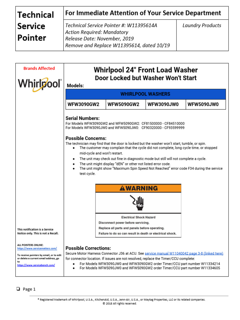 Elaine Washer Service Pointer | PDF
