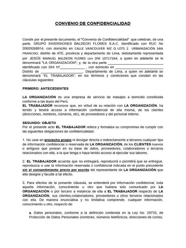 CONVENIO DE CONFIDENCIALIDAD | PDF
