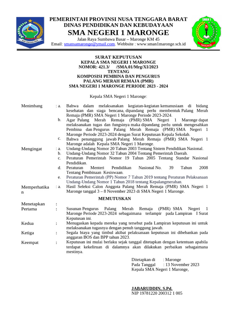 SK Pengurus Dan Pembina PMR | PDF