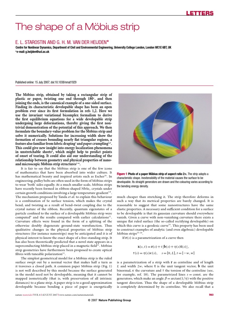 E.L. Starostin and G.H.M. Van Der Heijden - The Shape of A Mobius Strip | PDF | Curvature ...