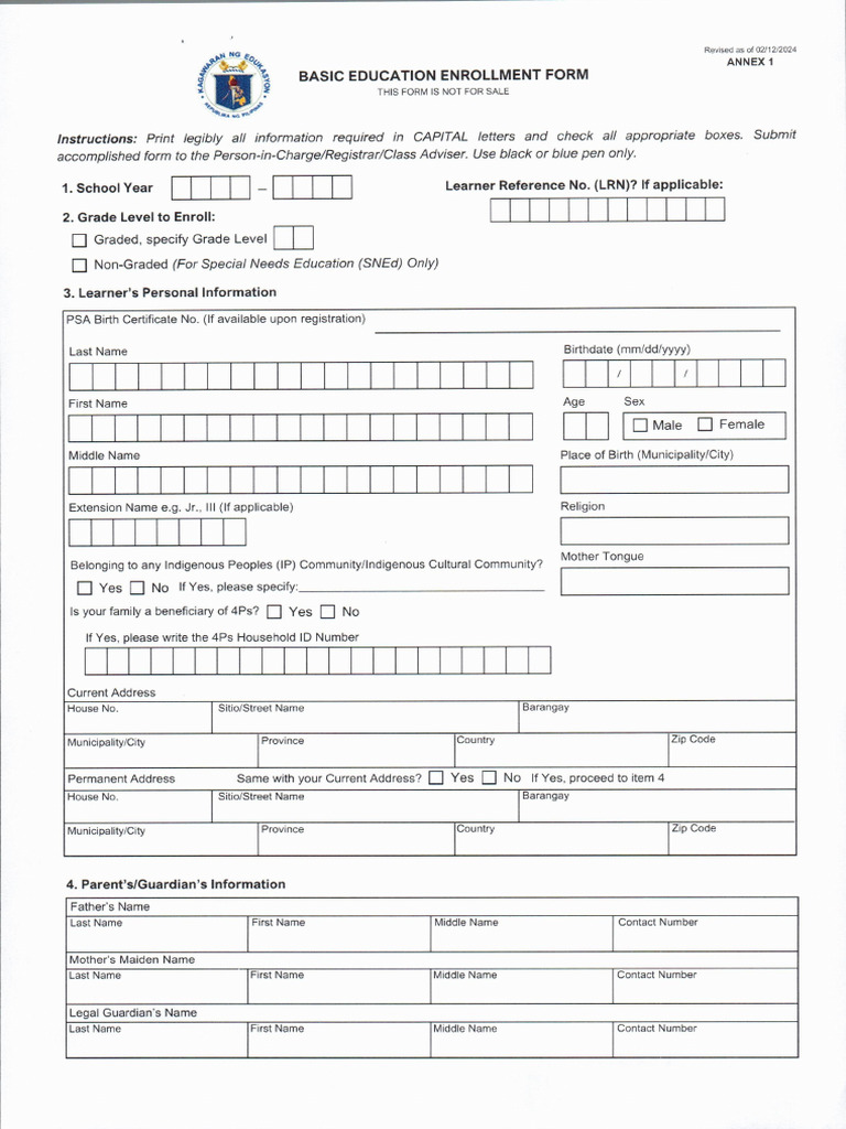 DepEd Enrolment Form BEEF and Confirmation Slip 2024 | PDF