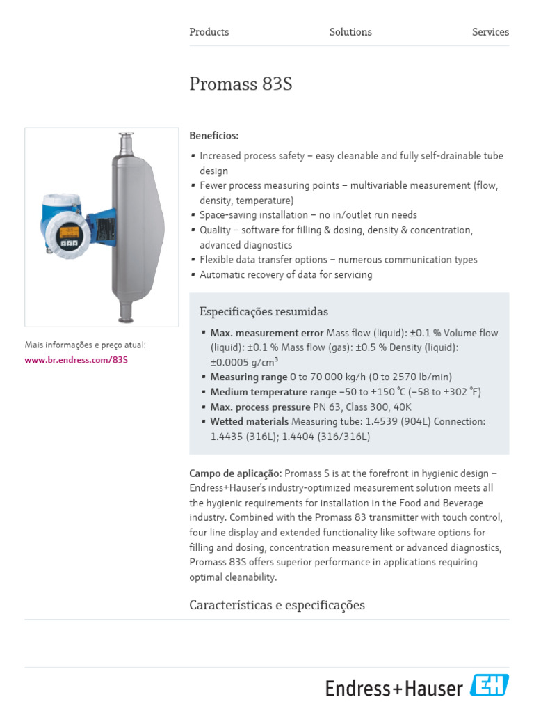 Endress-Hauser Promass 83S PT | PDF