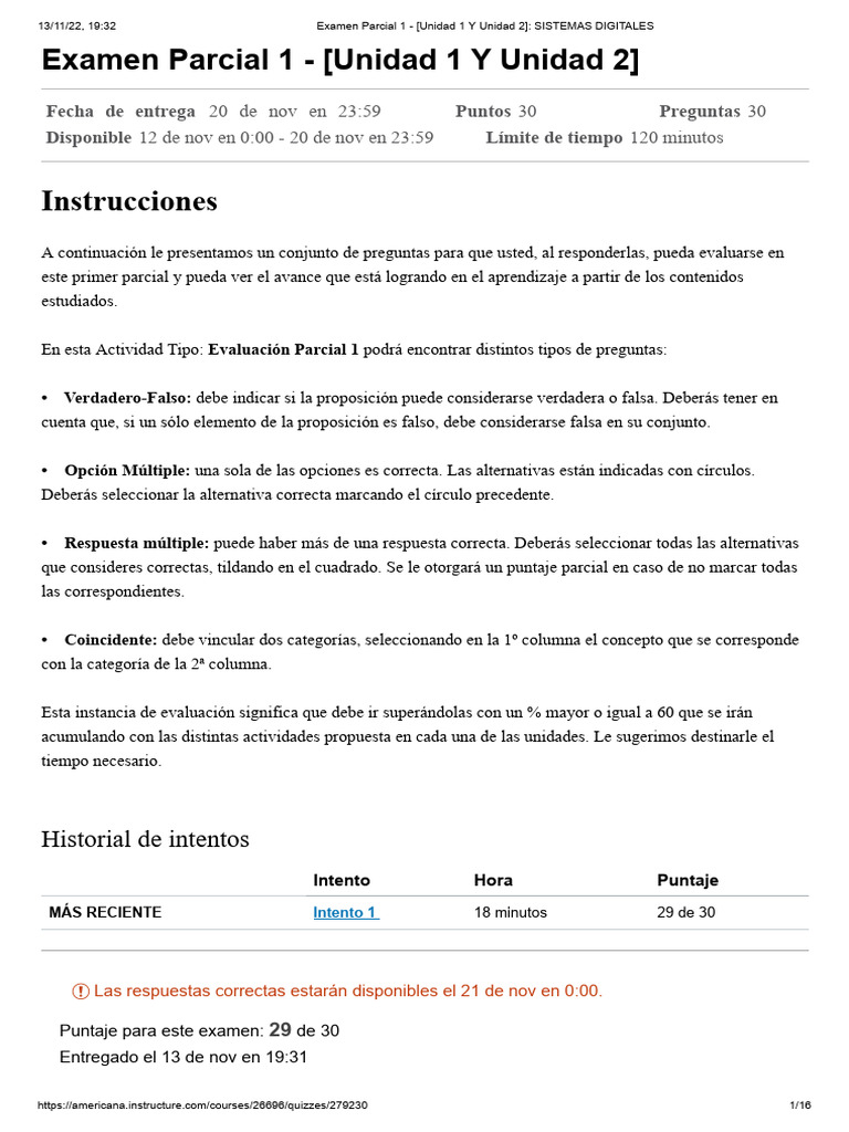 Examen Parcial 1 - (Unidad 1 y Unidad 2) - Sistemas Digitales | PDF
