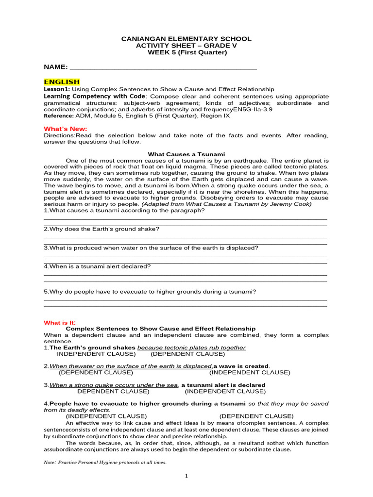 First Quarter Activity Sheet Grade Five 5 | PDF