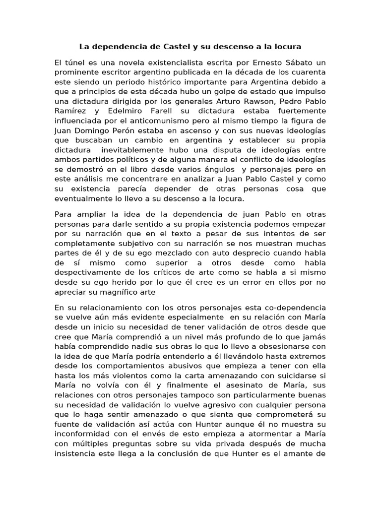 Ensayo El Tunel Paula Andrea Verbel Ramirez 10A | PDF