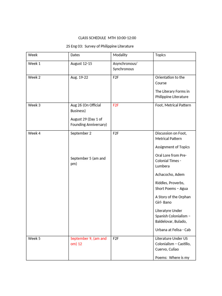 Class-Schedule | PDF