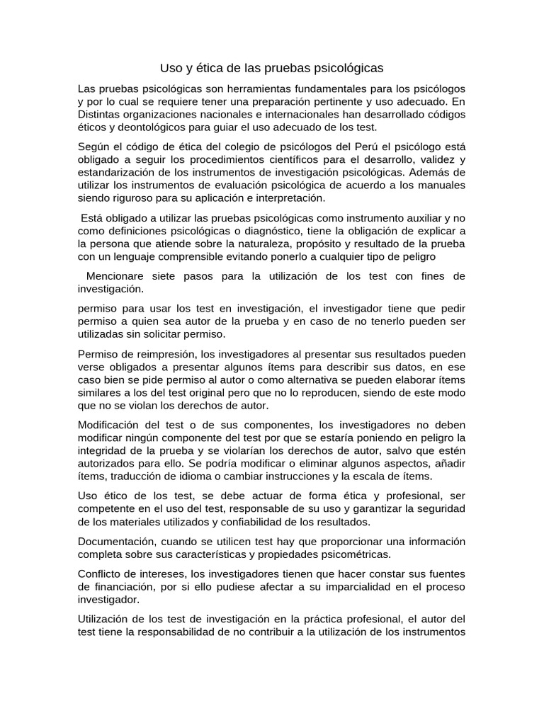 Uso y Ética de Las Pruebas Psicológicas | PDF