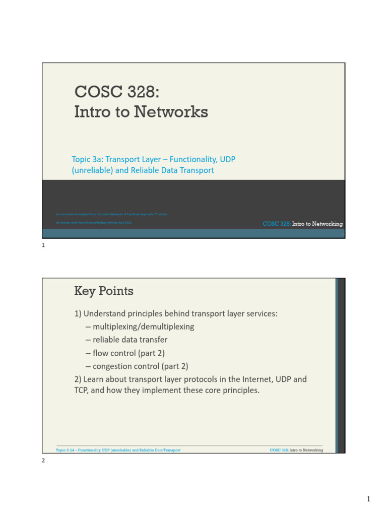 Topic 3a - L4 Functionality, UDP (Unreliable) and Reliable Data ...