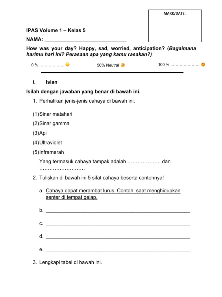 2 Rangkap IPAS - Cahaya dan Bunyi - Kelas 5 | PDF