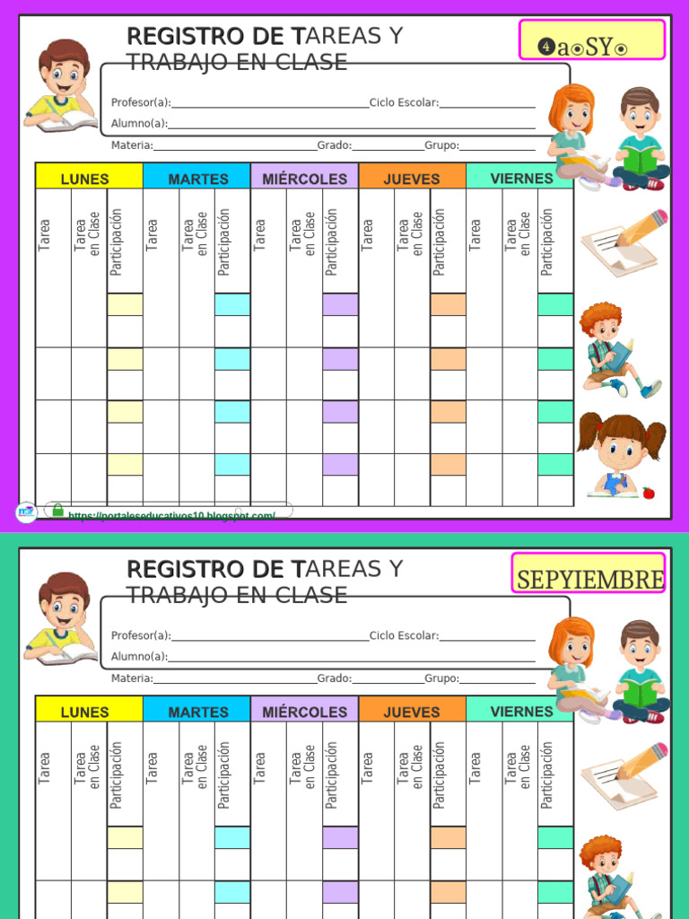 Formato Registro de Tareas y Trabajo en Clase | PDF
