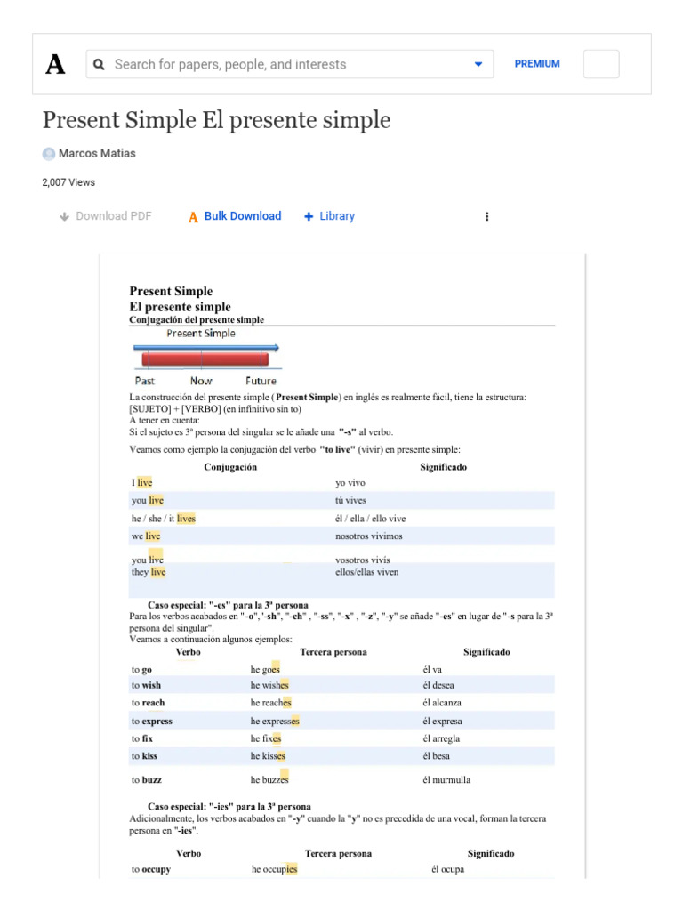 (DOC) Present Simple El Presente Simple - Marcos Matias - Academia ...