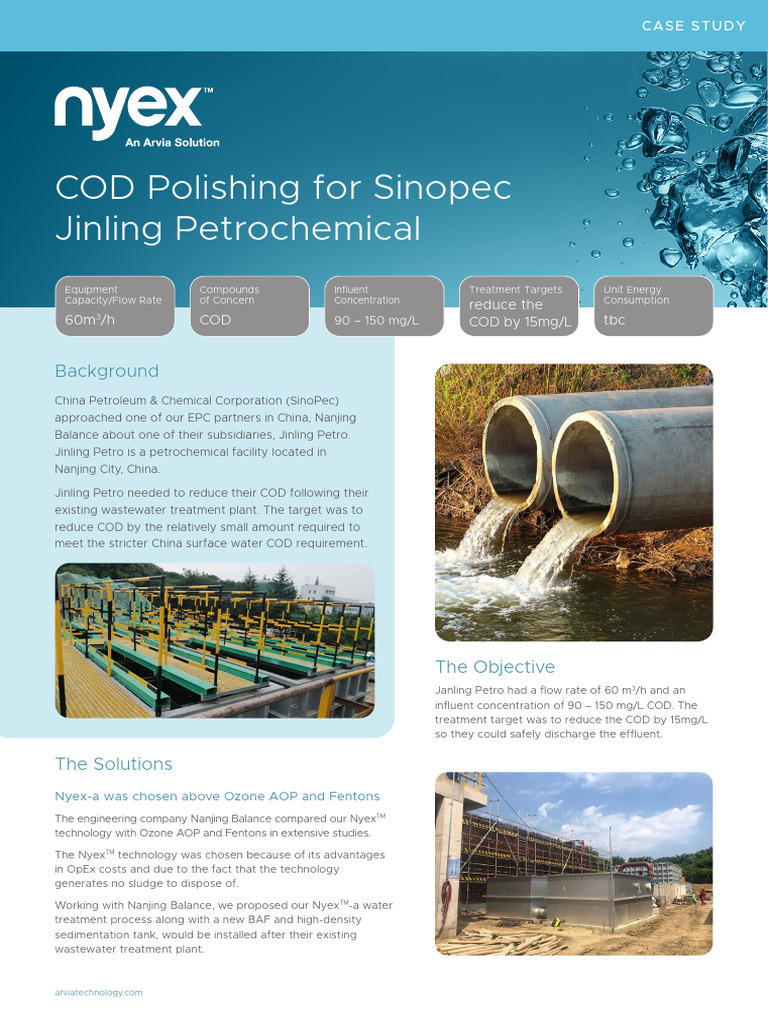 Arvia Technology Case Study COD Polishing For Sinopec Jinling Petrochemicals | PDF