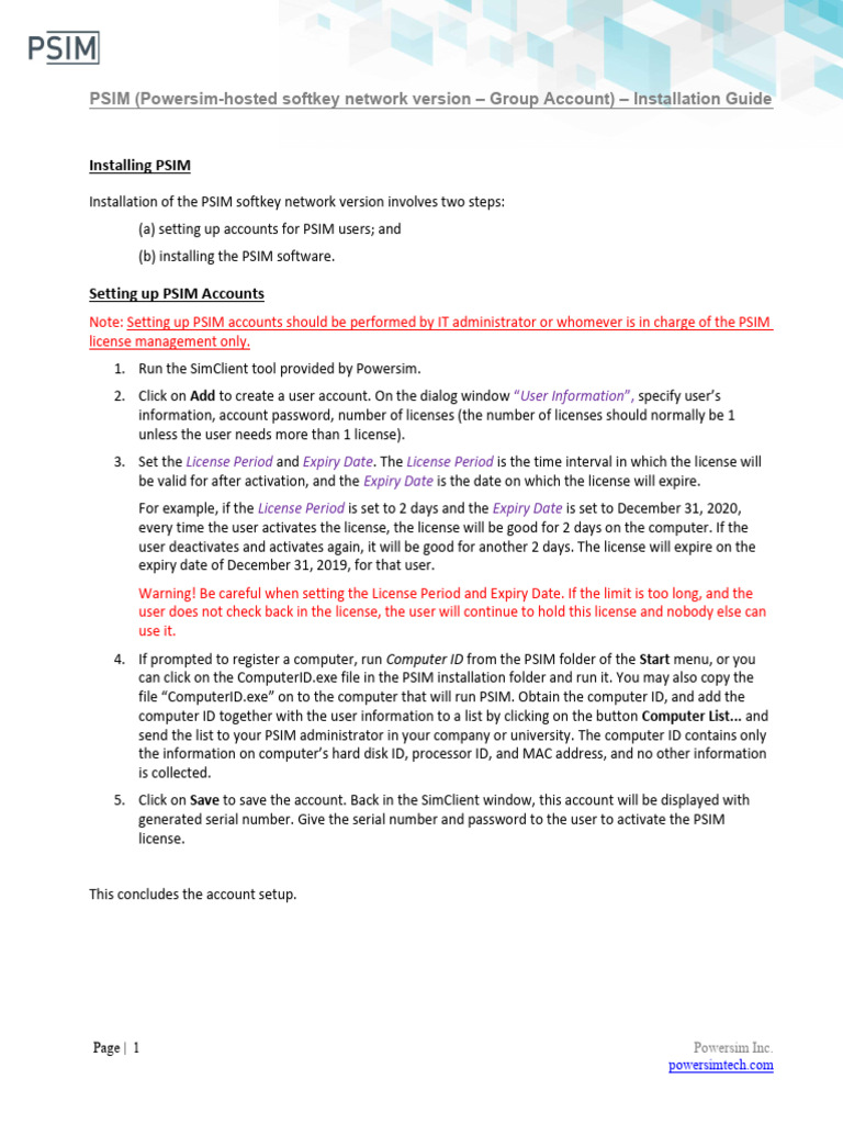 PSIM Installation Guide PH SK Network Group | PDF