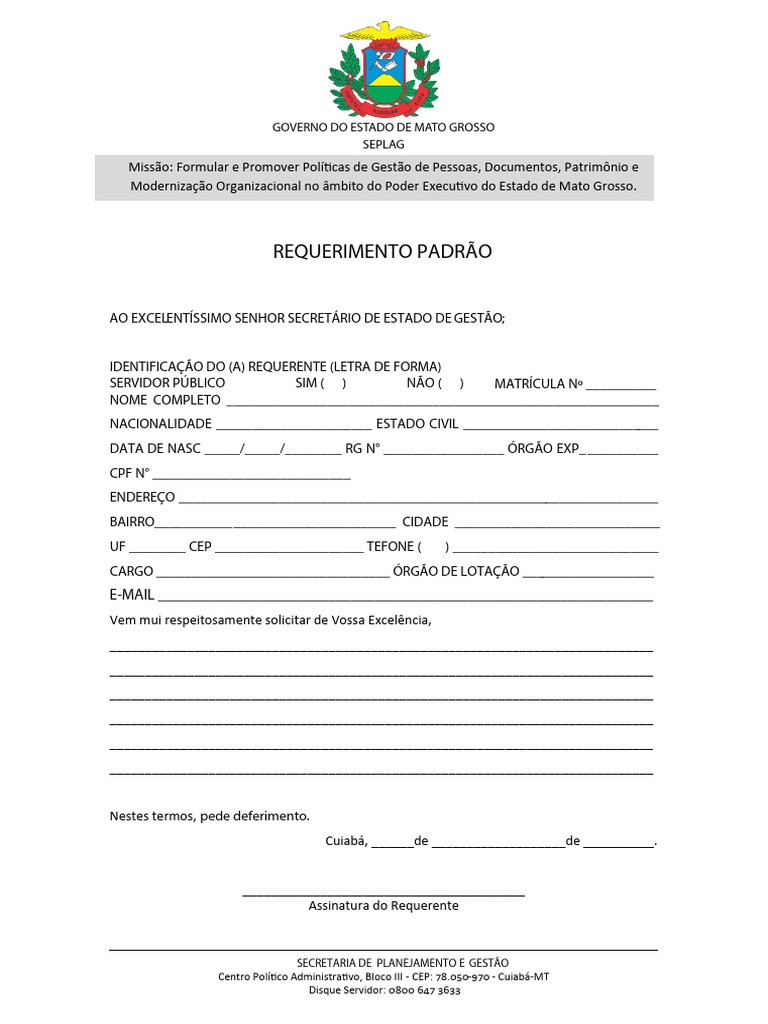 Solicitar REQUERIMENTO_PADRAO__MT | PDF