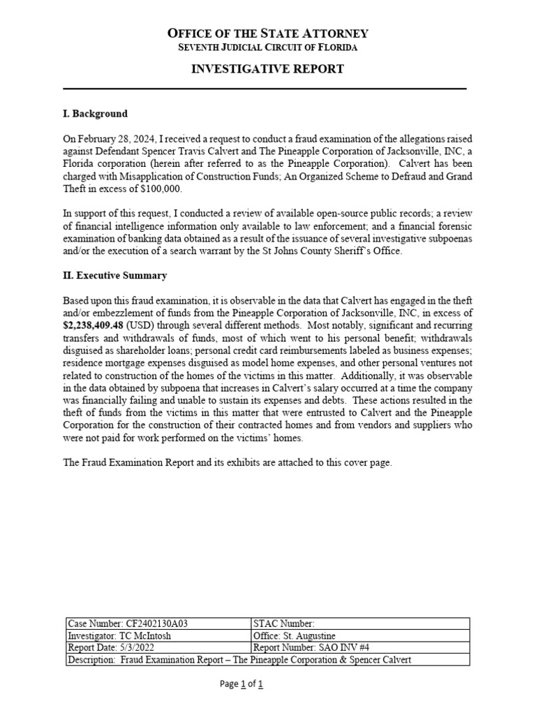 State Attorney Investigation Calvert case | PDF