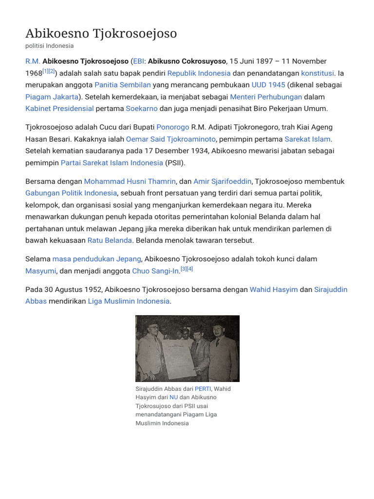 Abikoesno Tjokrosoejoso - Wikipedia Bahasa Indonesia, Ensiklopedia ...
