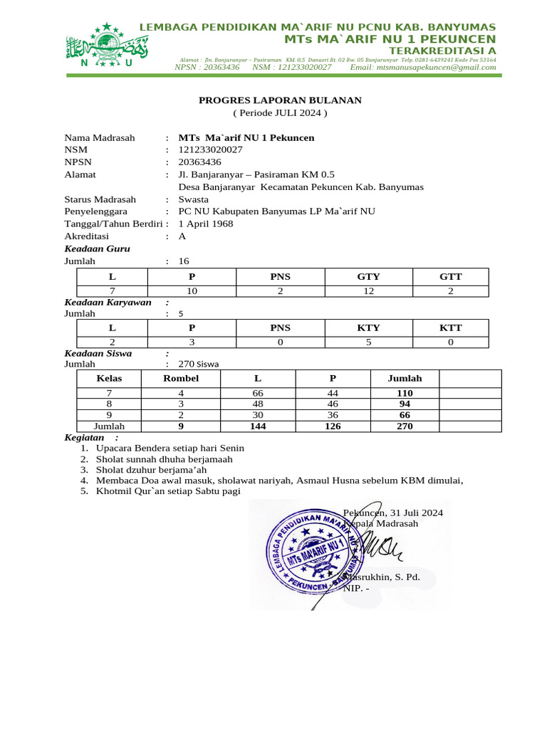 Progres Laporan Juli 2024 | PDF