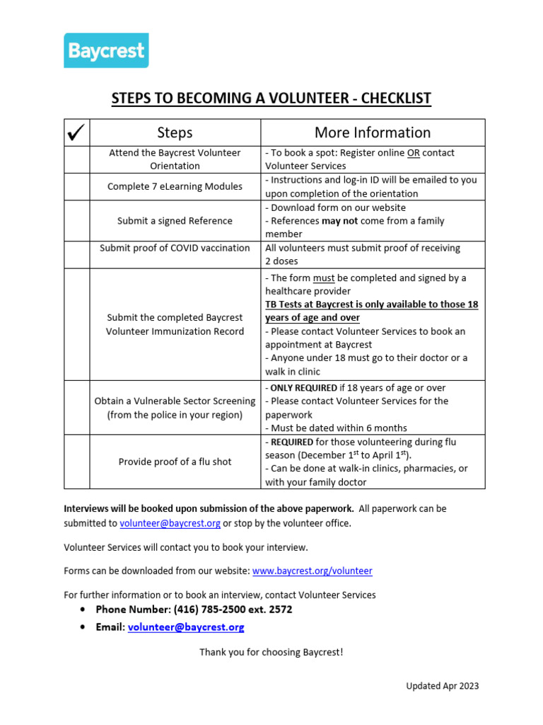 Baycrest Checklist | PDF