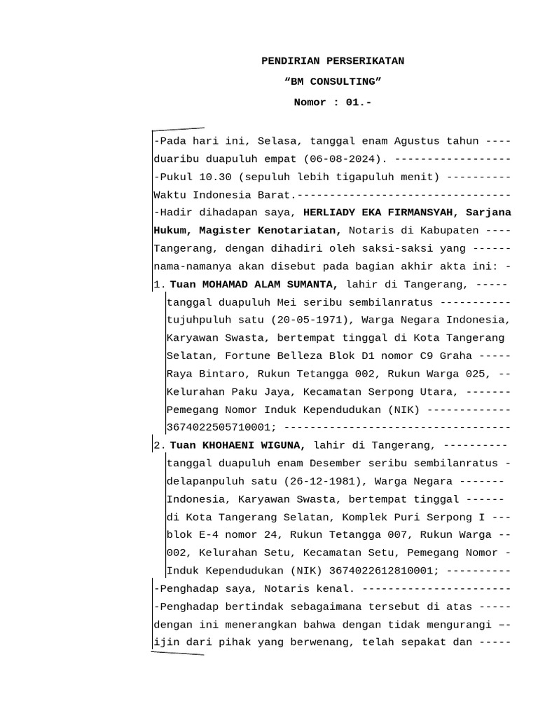 Salinan Akta Pendirian Firma BM Consulting | PDF