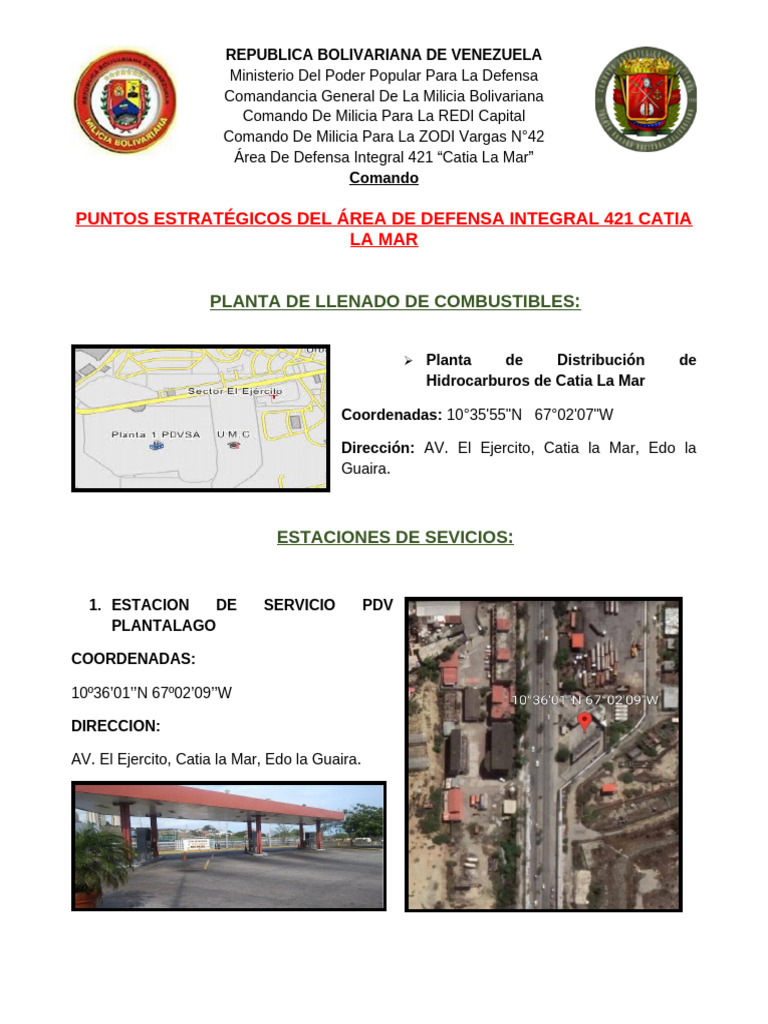 Puntos Estratégicos Del Área de Defensa Integral 421 Catia La Mar | PDF ...