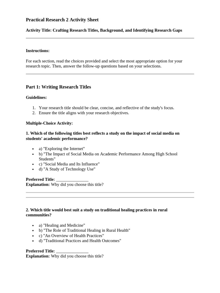 Practical Research 2 Activity Sheet - Res, Bos | PDF