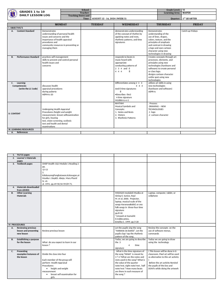 DLL_MAPEH 6_Q1_W3 | PDF