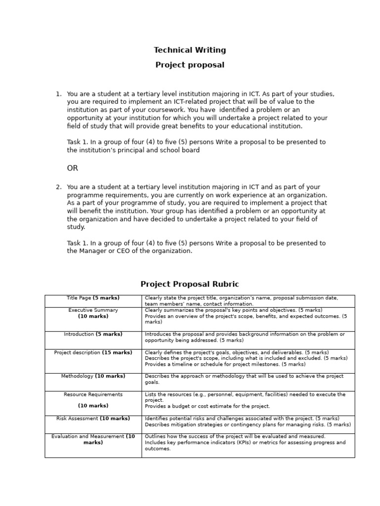 Technical Writing Project Proposal Rubric | PDF