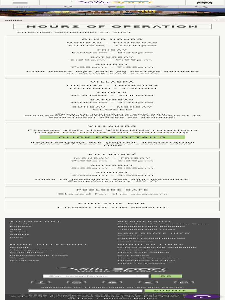 Hours of Operation VillaSport Athletic Club and Spa Colorado Springs ...