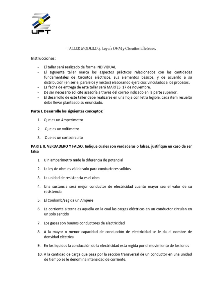 Taller Modulo 4 Ley de Ohm y Circuitos | PDF