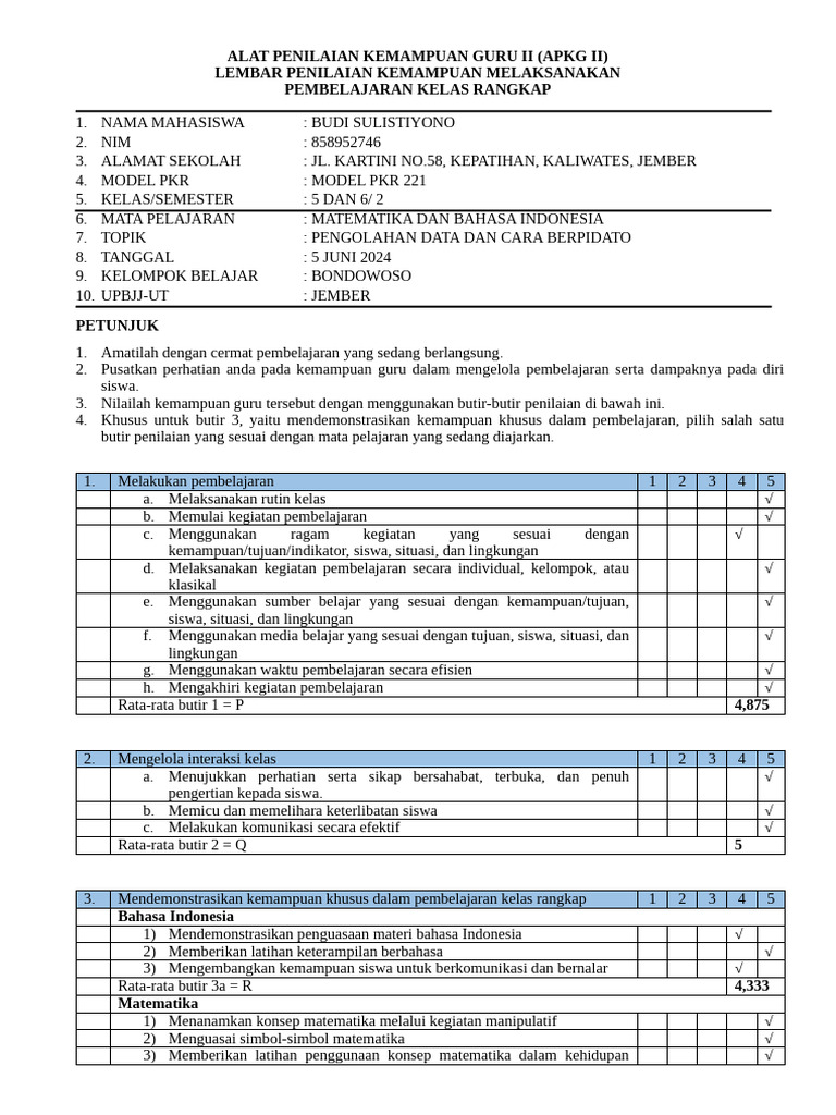 Alat Penilaian Kemampuan Guru Ii | PDF