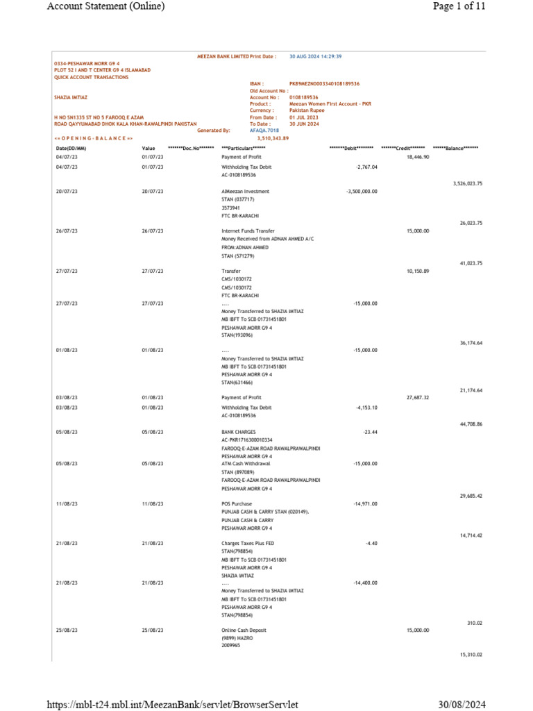 Date (DD/MM) Value Doc - No Particulars Debit Credit Balance | PDF