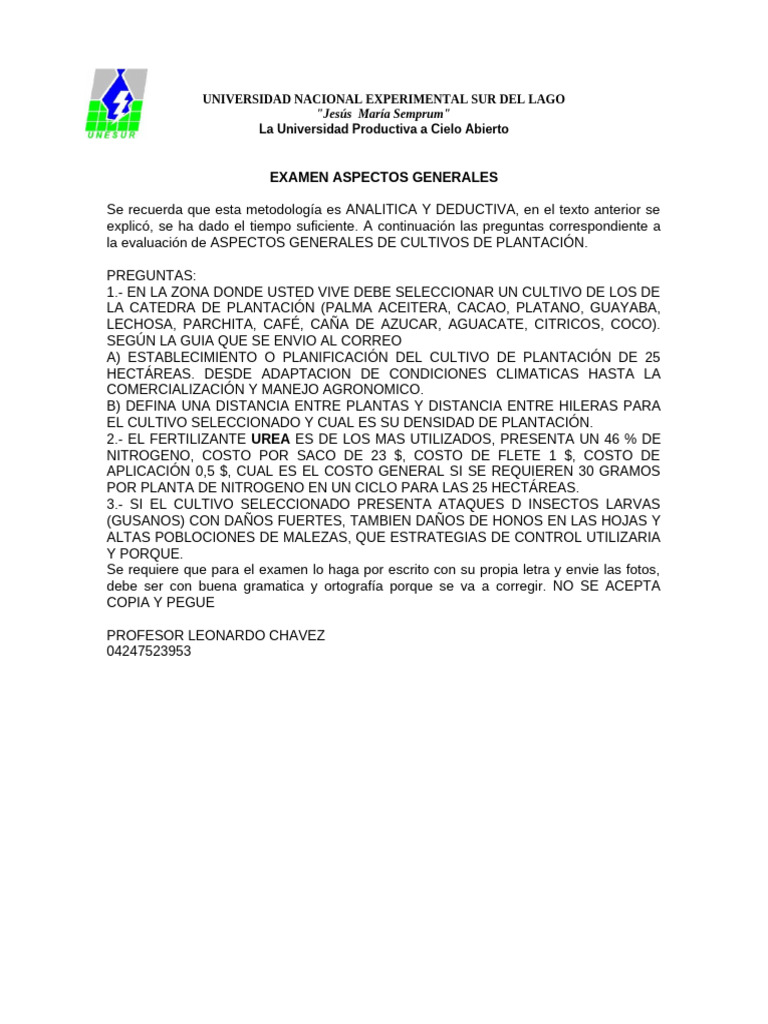 EXAMEN ASPECTOS GENERALES | PDF