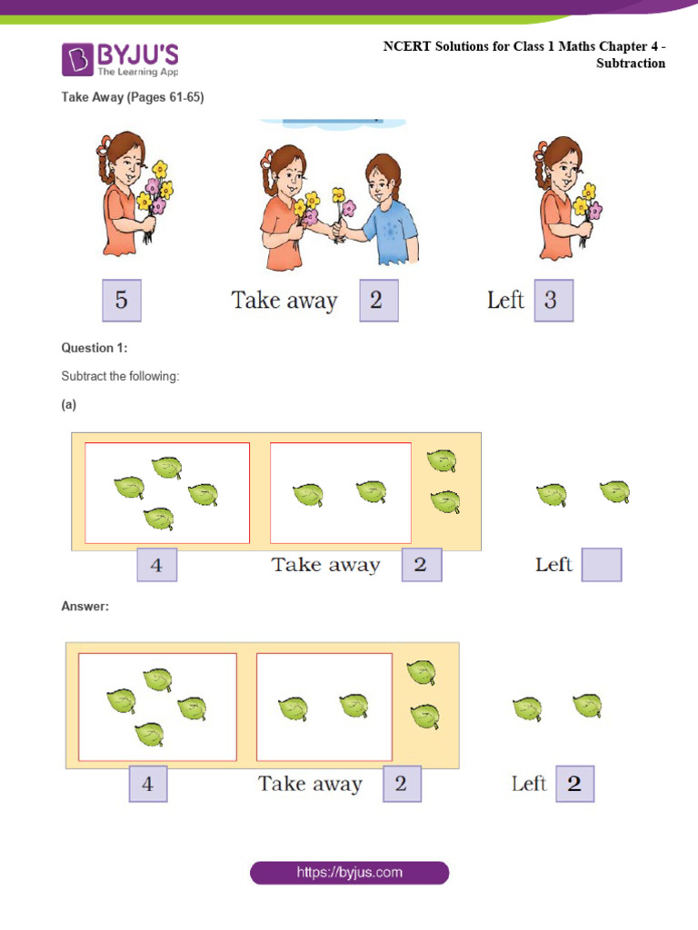 Ncert Solutions For Class 1 Maths 12 May Chapter 4 Subtraction | PDF