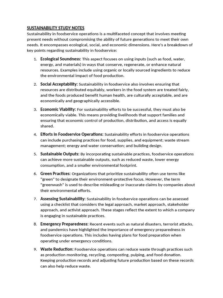 Sustainability Study Notes | PDF