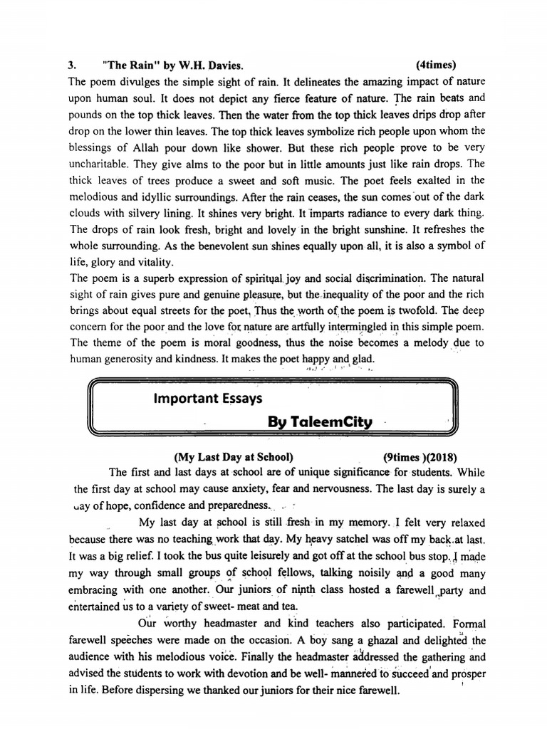 10th Class English Essay Notes | PDF