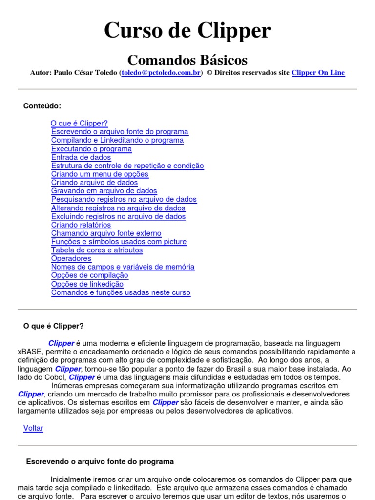 Introdução Aos Comandos Básicos De Clipper Pdf Informática