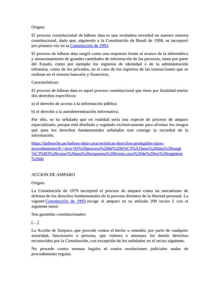 Hábeas Data y Acción de Amparo: Características | PDF | Habeas corpus ...