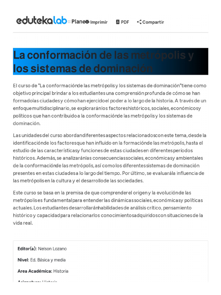 La Conformación de Las Metrópolis Y Los Sistemas de Dominación | PDF