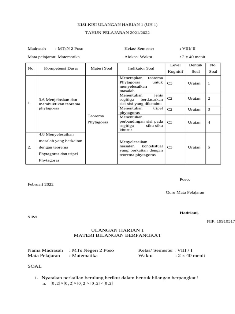 SOAL ULANGAN HARIAN VIII Ganjil 24-25 | PDF
