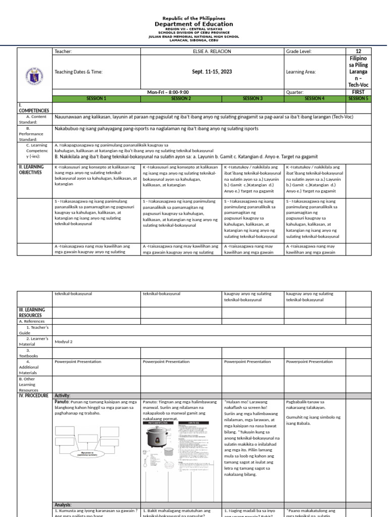 Logplan Week 3 Modyul 5fil Tech-Voc | PDF