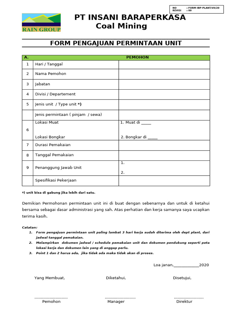 Form Pengajuan Permintaan Unit | PDF