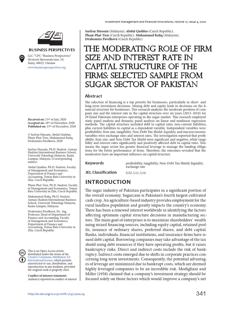 The Moderating Role of Firm Size and Interest Rate in Capital Structure of The Firms | PDF