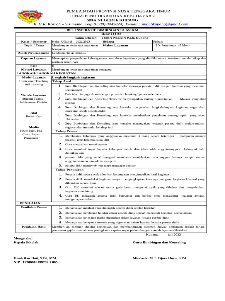 RPL Inspiratif Bimbingan Klasikal | PDF